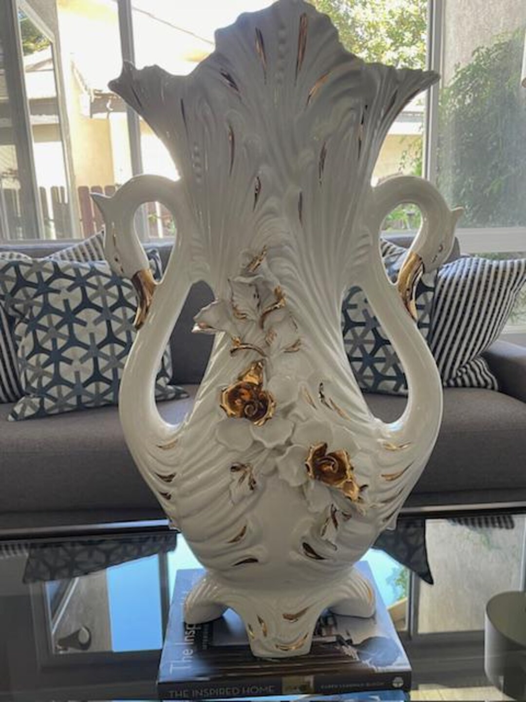 Capodimonte 27 Large Double Handle Swan Vase With Gold Handpainted ...