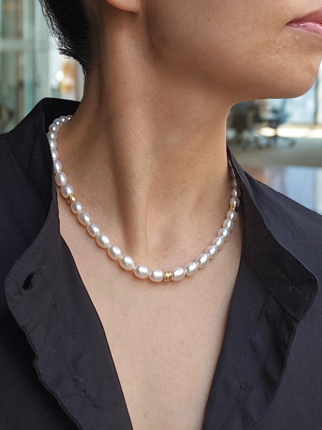 Large White Pearls Necklace – 9mm Fresh Water Rice Pearls, Everyday ...