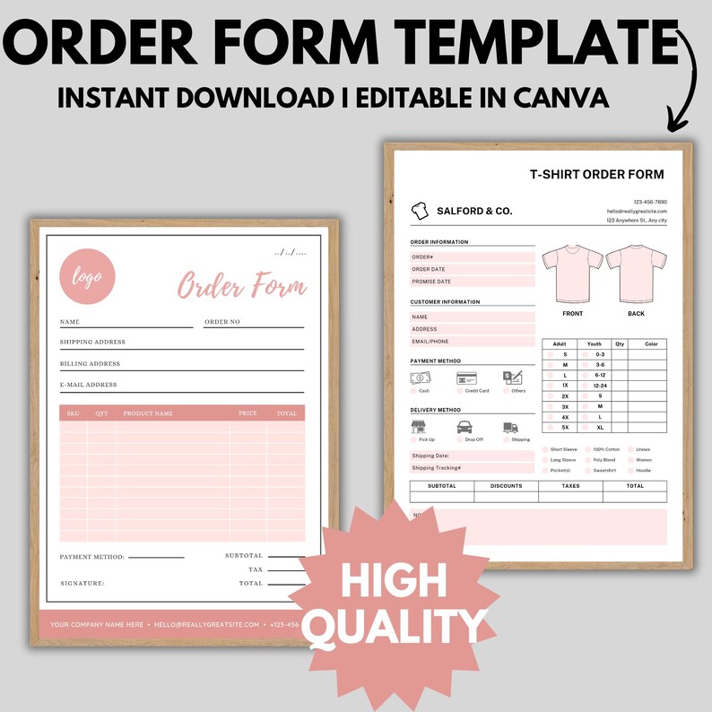 Order Form Template, Printable Receipt Template, Custom Order Form Template, Small Business ...