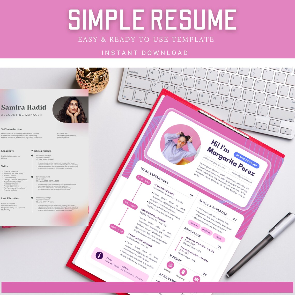 2024 Resume Template, Pink Resume, Girl Resume Template, Women CV ...