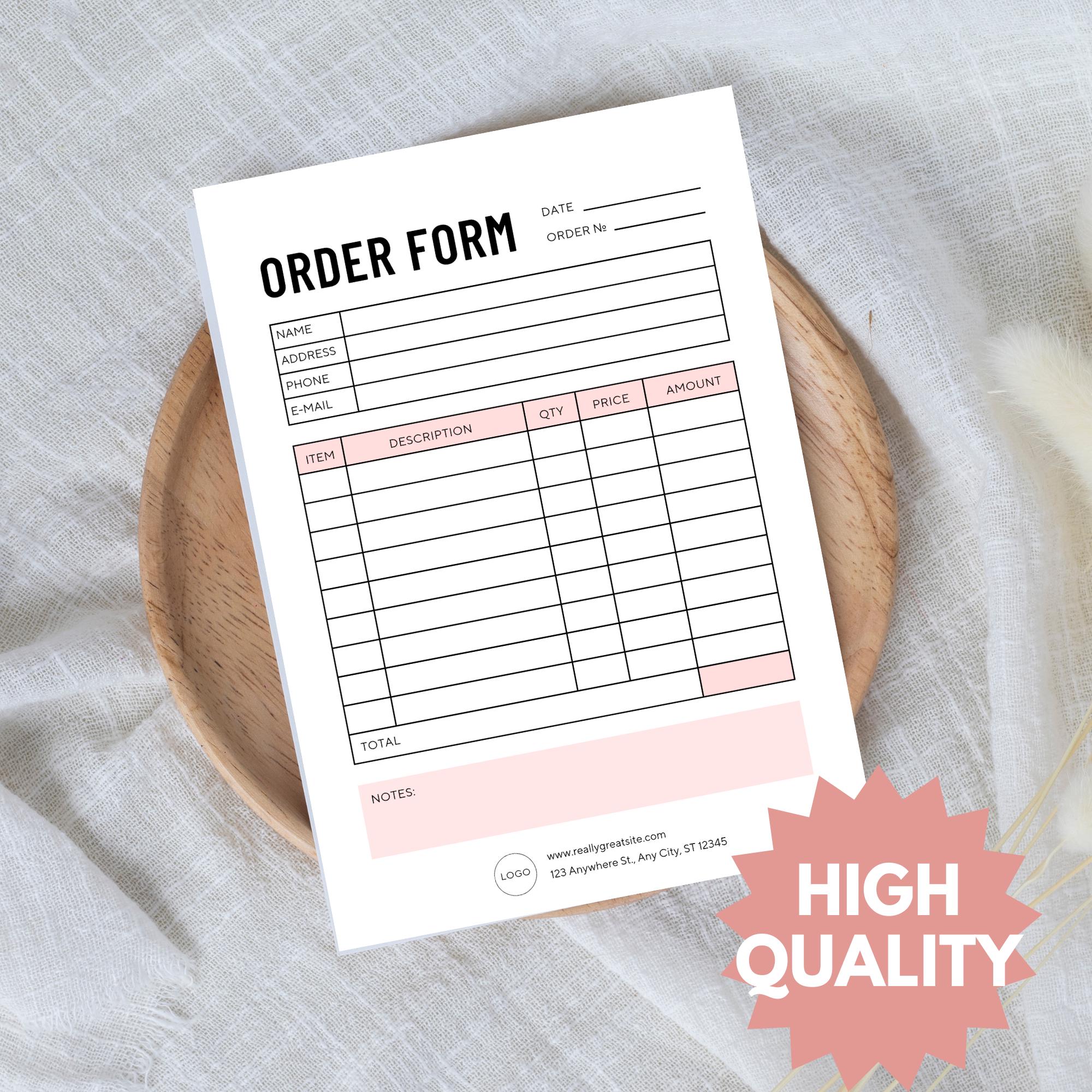 Order Form Template, Printable Receipt Template, Custom Order Form ...