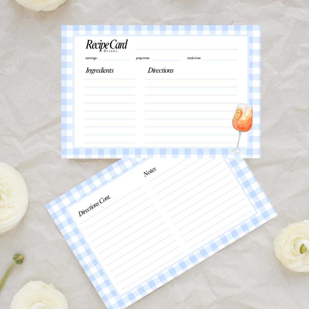 Printable Recipe Card Template, Breakfast Lunch Dinner & Drink Cards ...