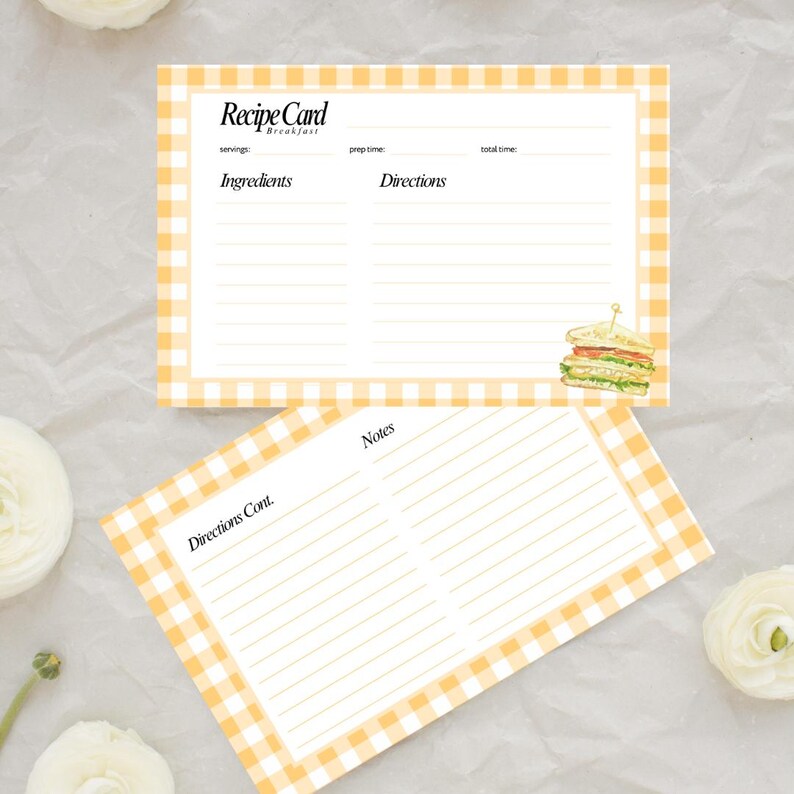 Printable Recipe Card Template, Breakfast Lunch Dinner & Drink Cards ...