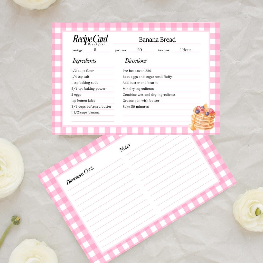 Printable Recipe Card Template, Breakfast Lunch Dinner & Drink Cards ...