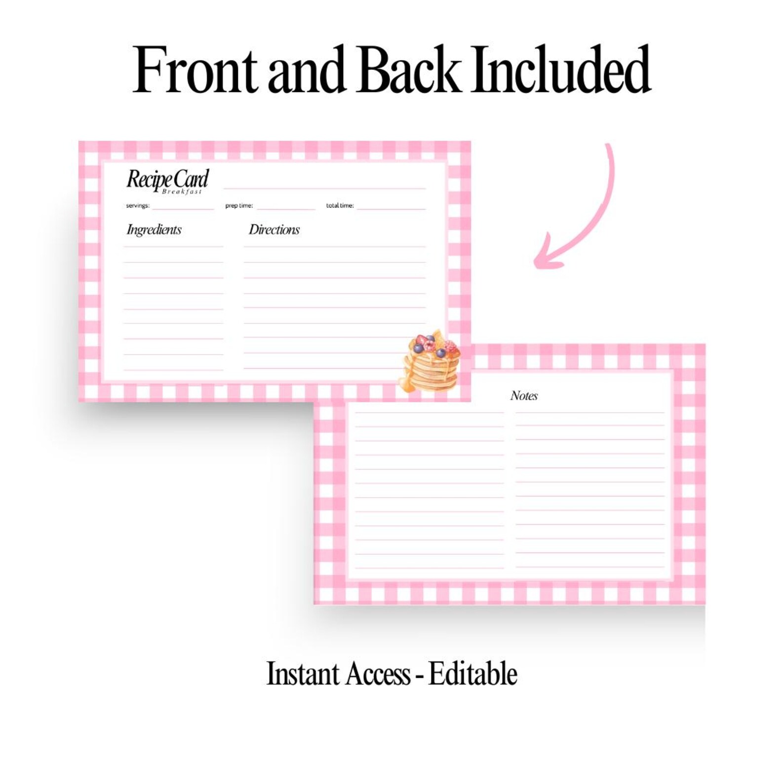 Printable Recipe Card Template, Breakfast Lunch Dinner & Drink Cards ...