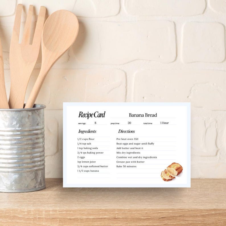 Recipe Card With Graphics, Watercolor Graphics, Editable Using Canva ...