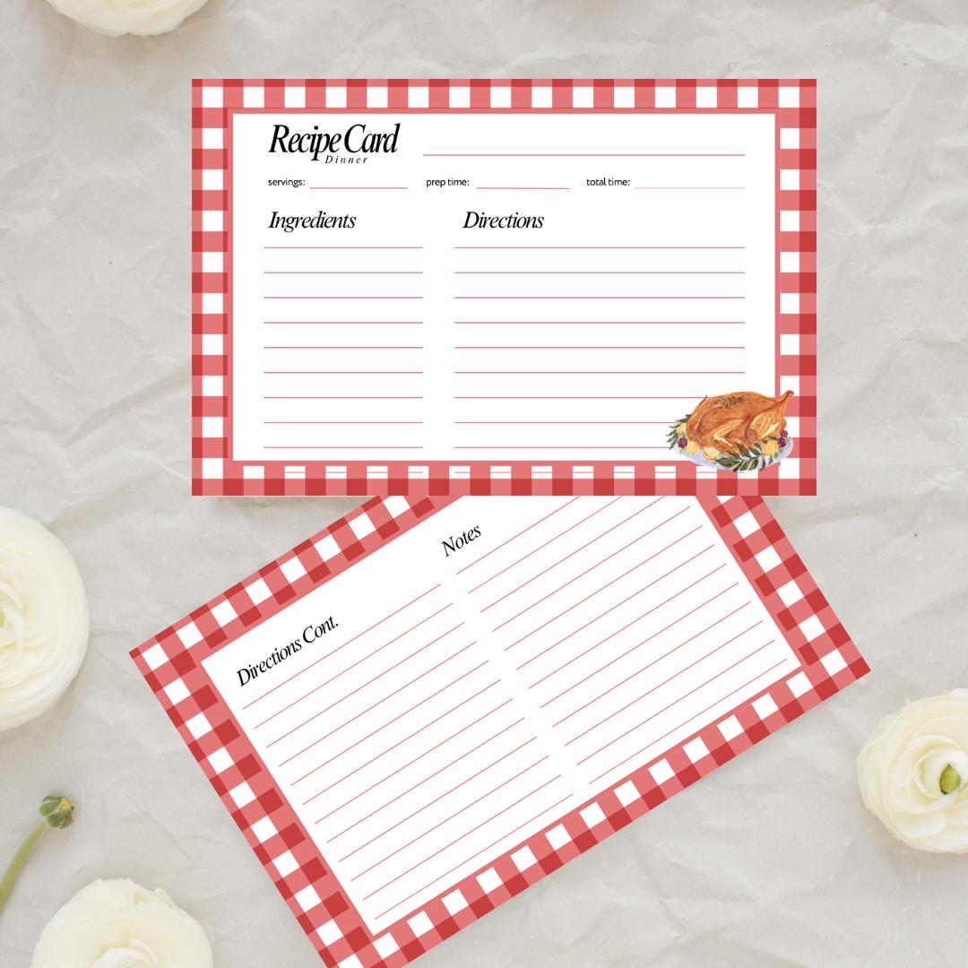 Printable Recipe Card Template, Breakfast Lunch Dinner & Drink Cards ...