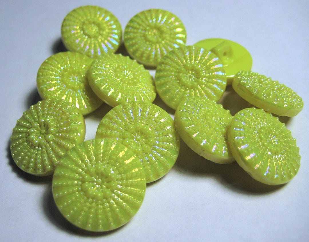 12 Vintage Bright Yellow Glass Buttons With Irid Luster - Etsy