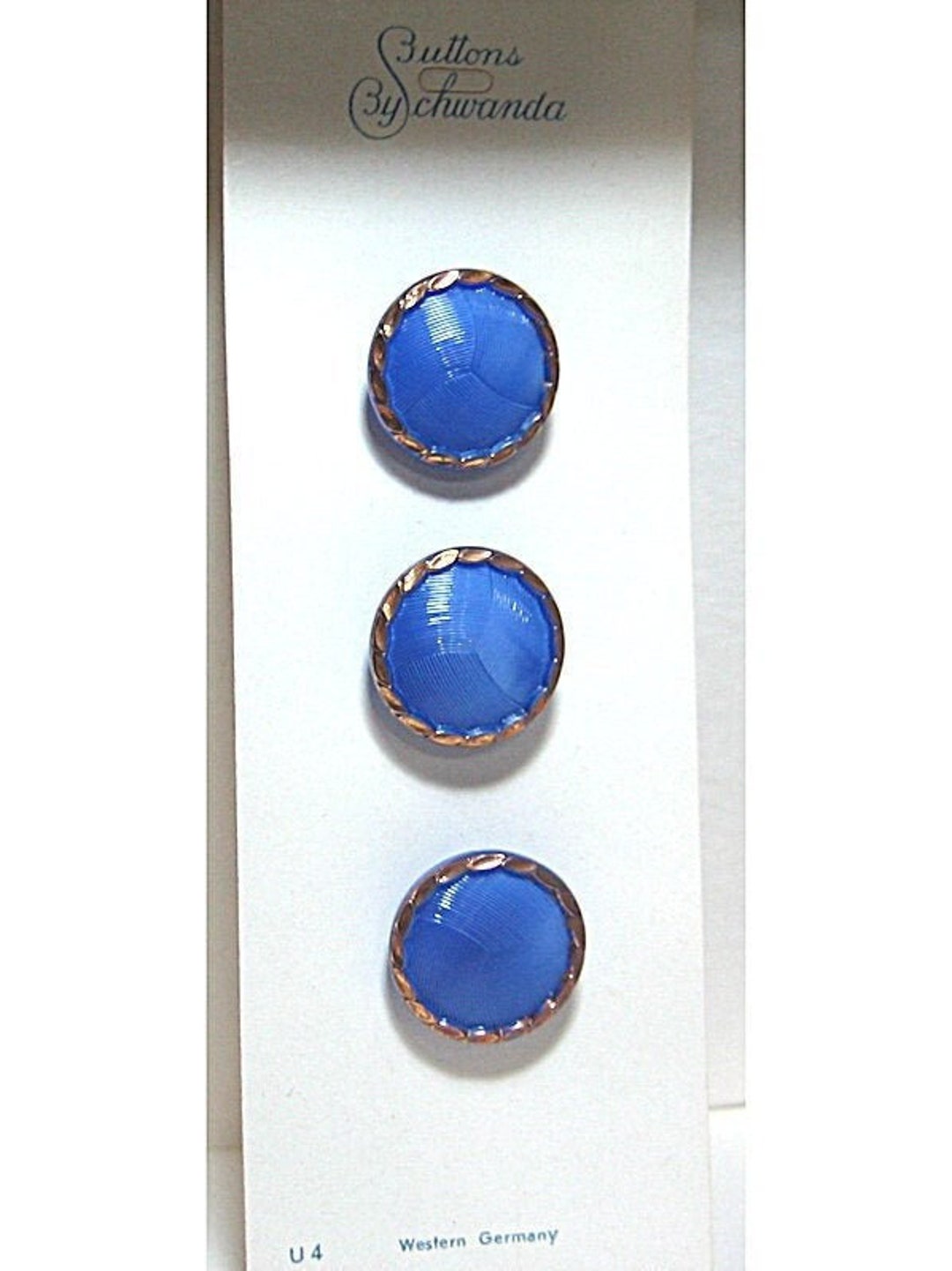 Blue Glass Buttons With Gold Luster Border 3780-8 Vintage 1950s ...