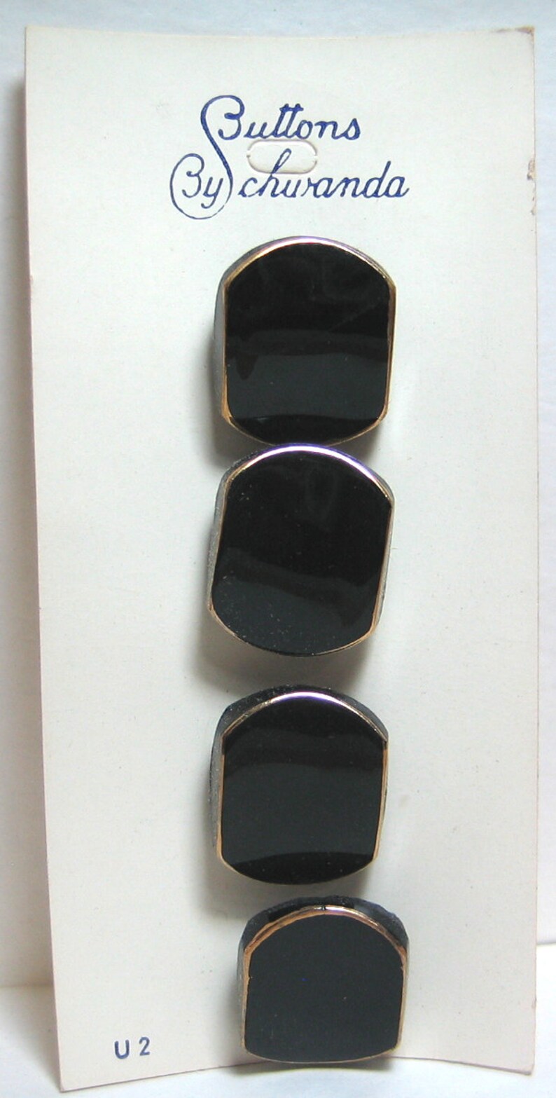 Original Card of Lozenge Shaped Concave 11/16" Black Glass Buttons With ...