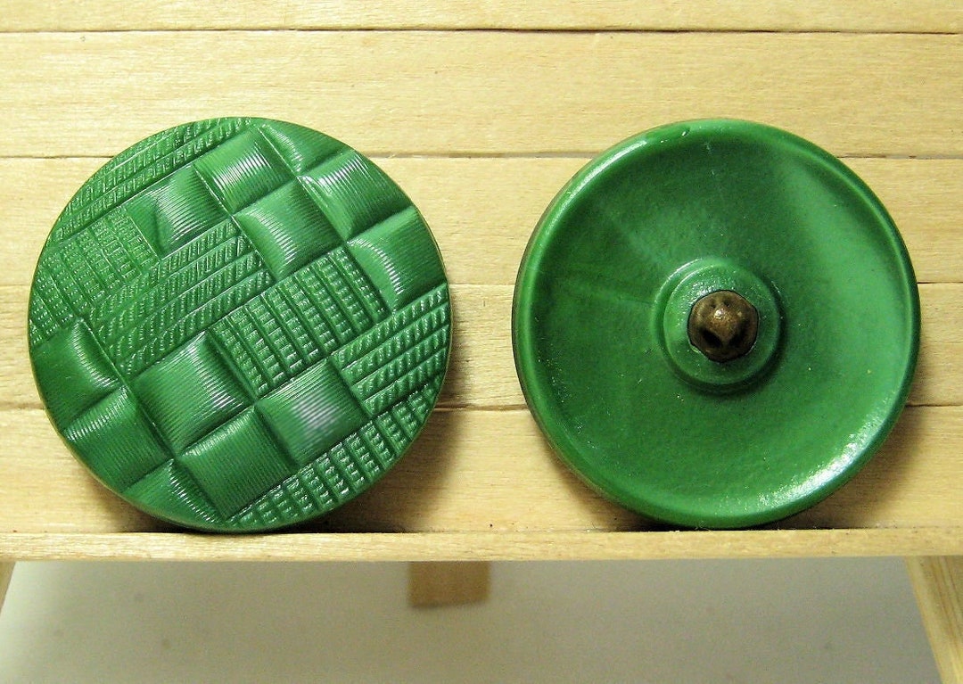 Vintage Green Glass Button, Metal Box Shank, 1 & 1/4 Inch - Etsy