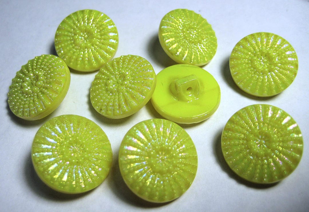 9 Vintage Bright Yellow Glass Buttons With Irid Luster - Etsy