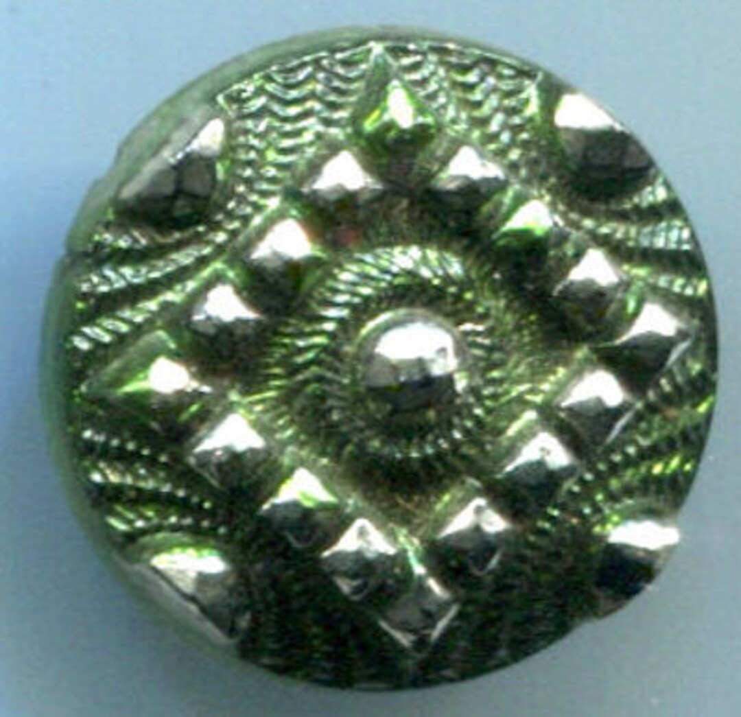 Antique Black Glass Button with Perfect Green Tint and Silver Luster ...