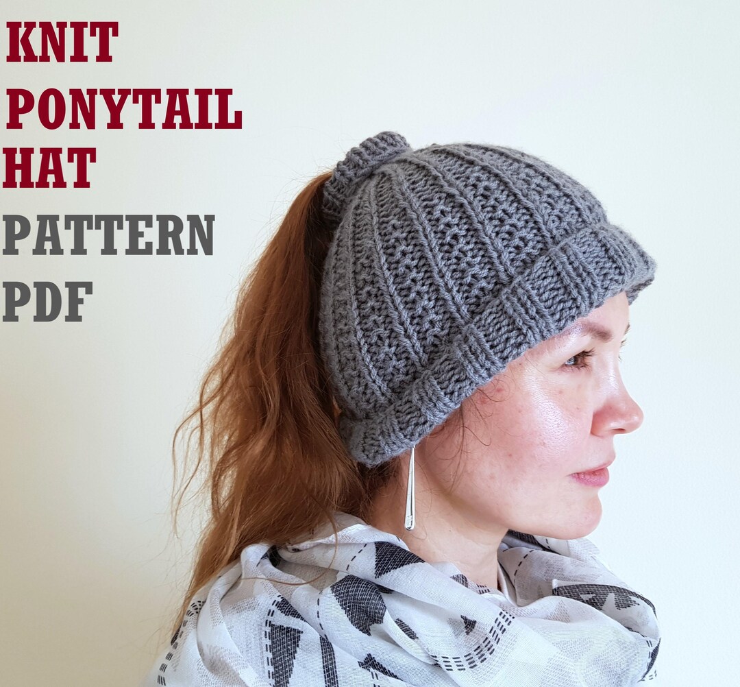 Knitted Ponytail Hat Pattern: Reversible Two-sided Design (PDF Pattern ...