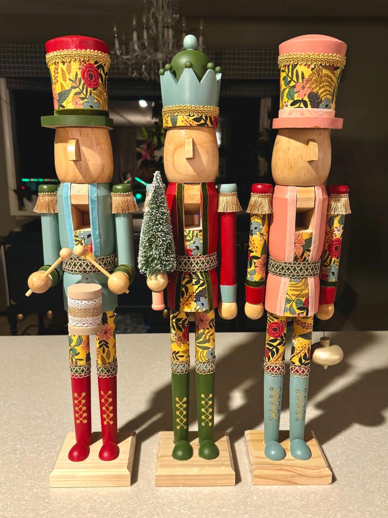 Hand Painted Floral Wood Nutcracker: Custom Christmas Decor (25") - Etsy