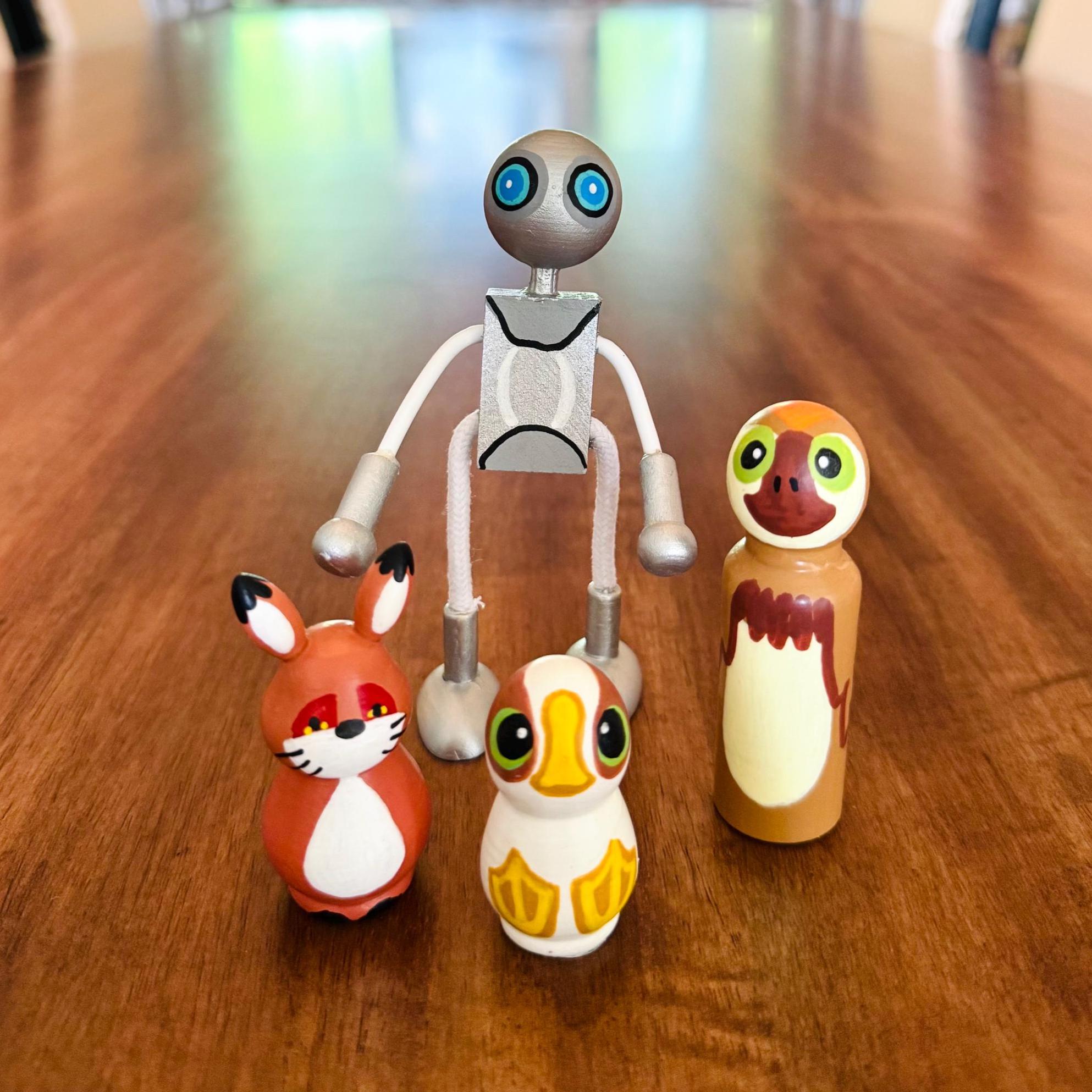 The Wild Robot Peg Doll Set: Hand-painted Wooden Figures - Etsy