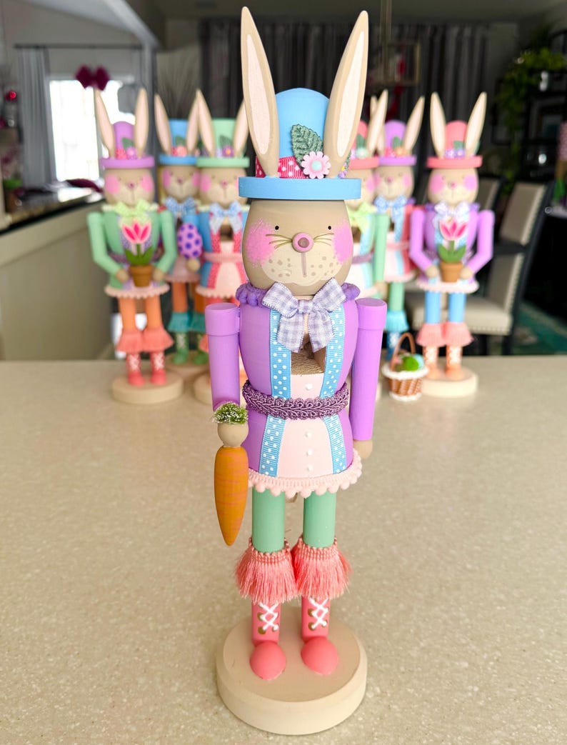 Hand-painted Easter Bunny Nutcracker: 15" Wood Spring Decor - Etsy
