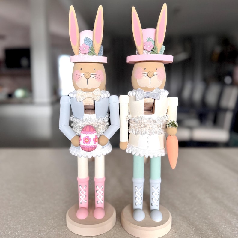 Hand-painted Easter Bunny Nutcracker: 15" Wood Spring Decor - Etsy