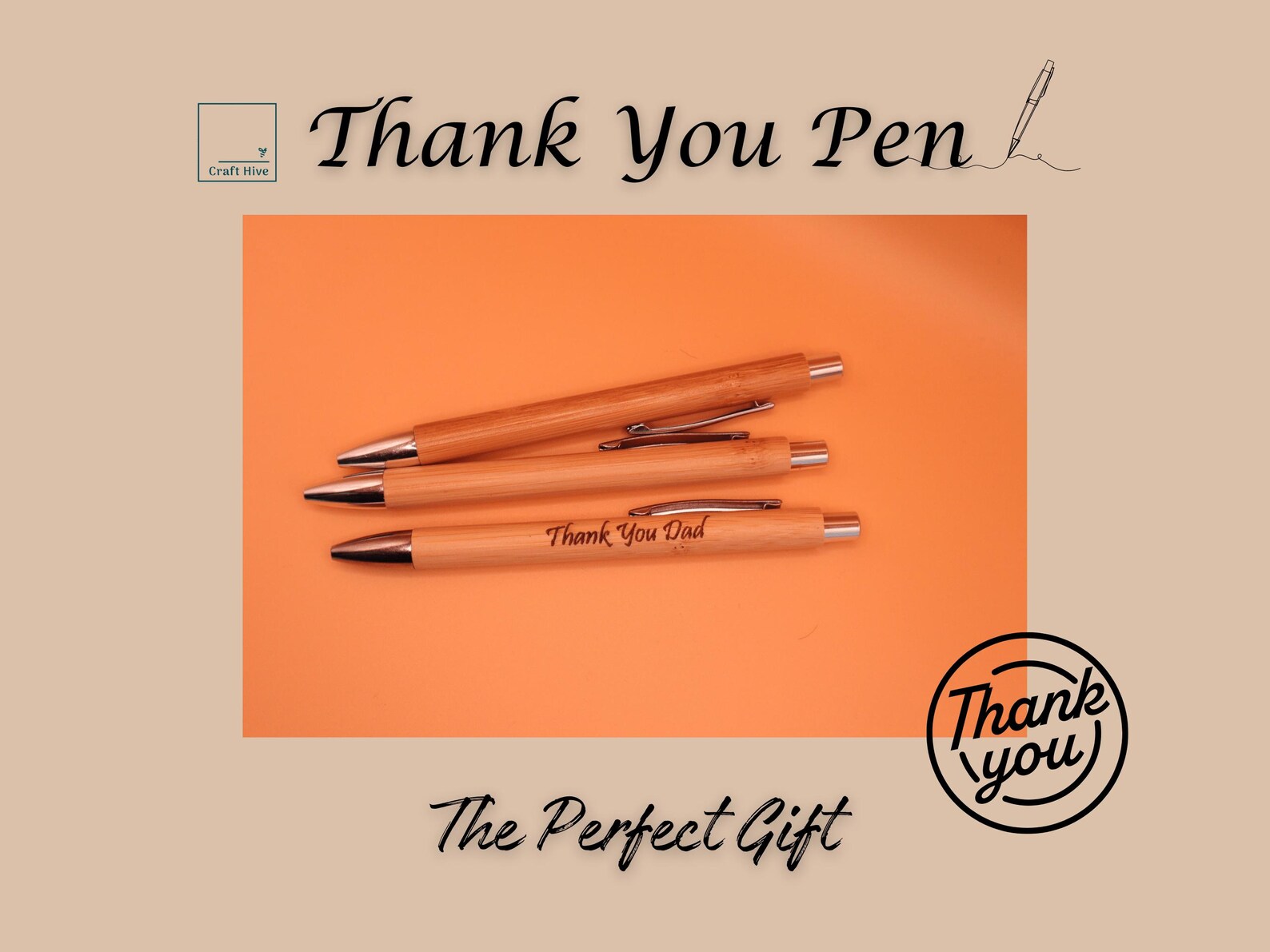 Thank You Pen, Bulk Engraved Pen, Bamboo Pen, Personal Message ...