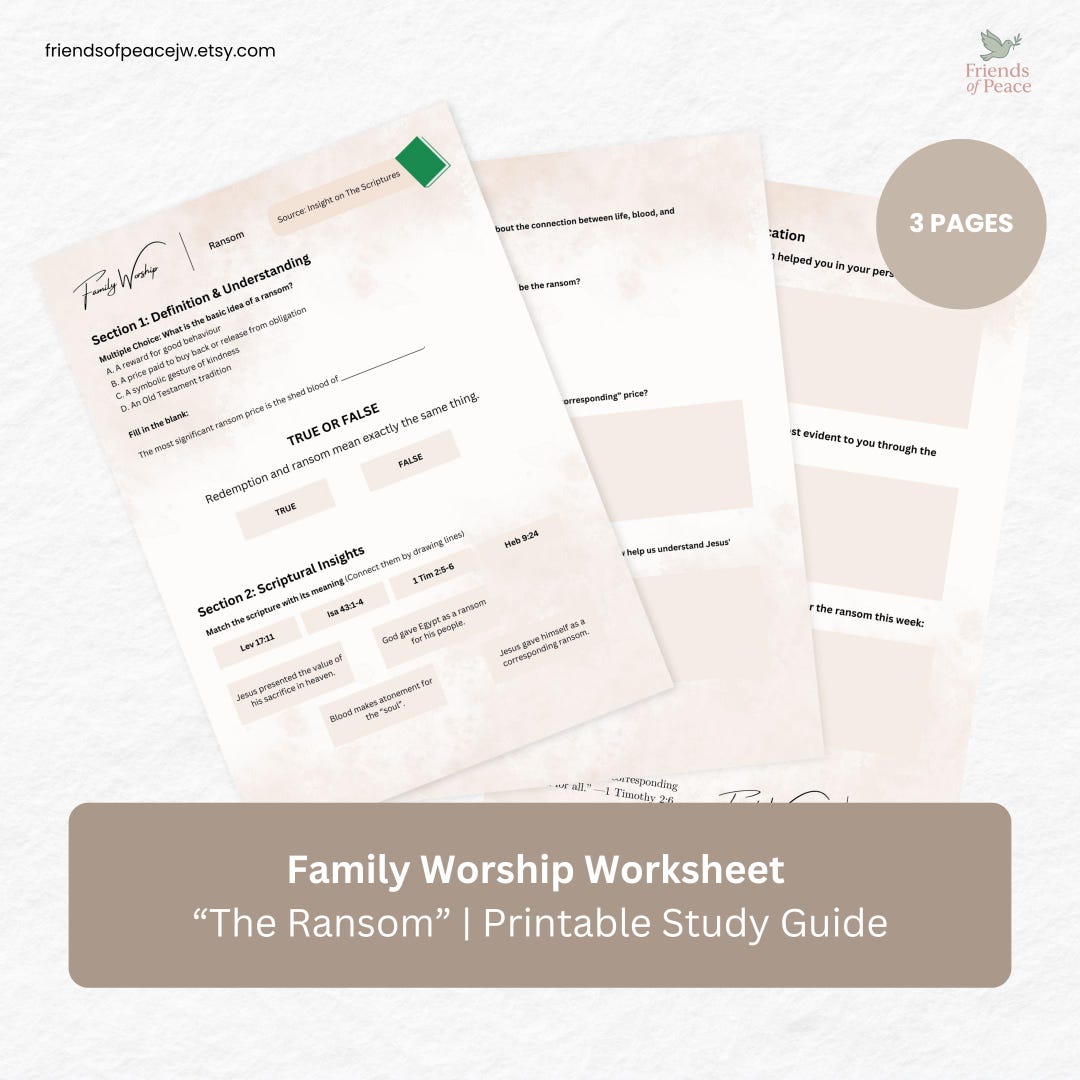 JW Family Worship Worksheet - the Ransom - Printable Study Guide ...