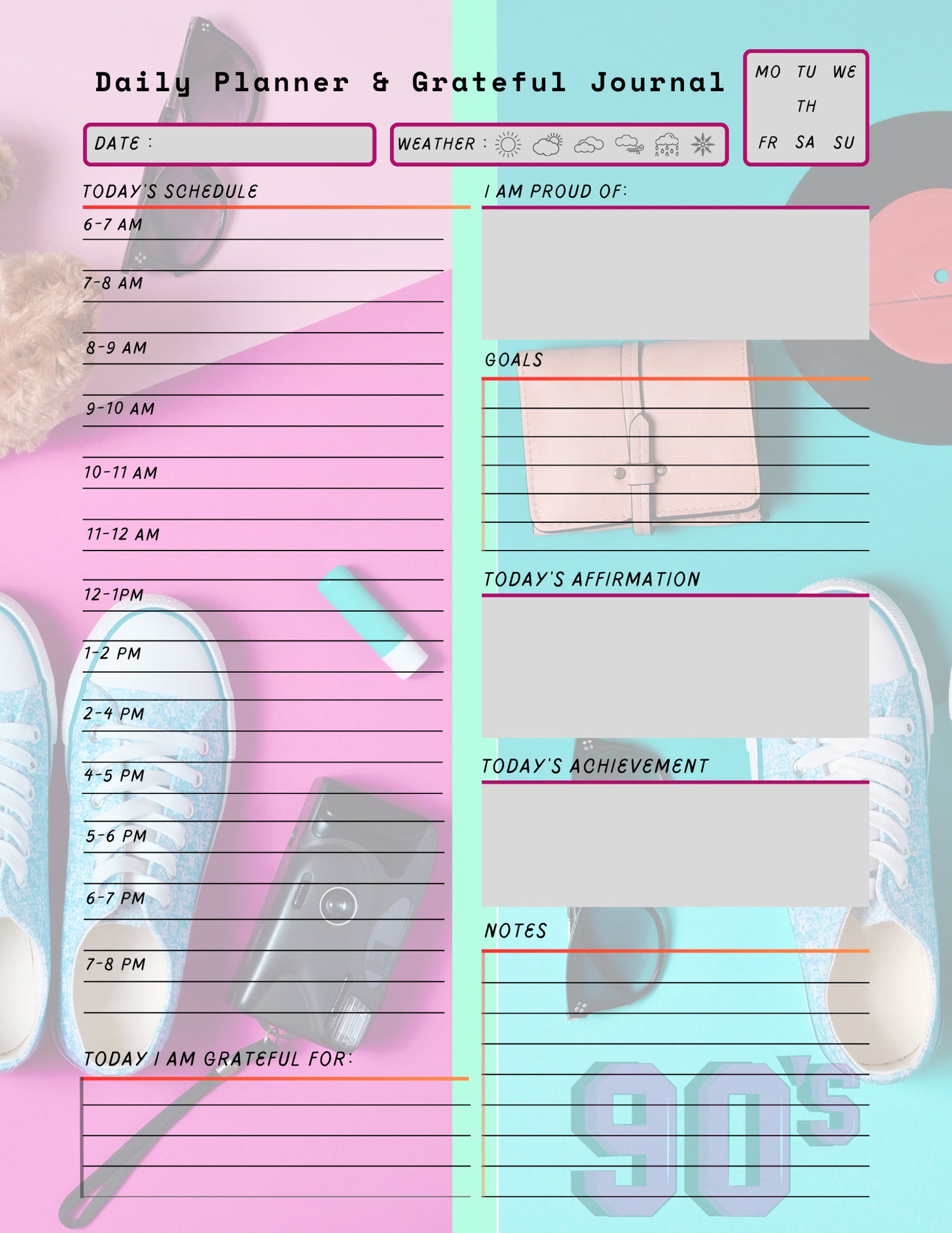 The 90's Daily Planner & Grateful Themed Journal - Etsy