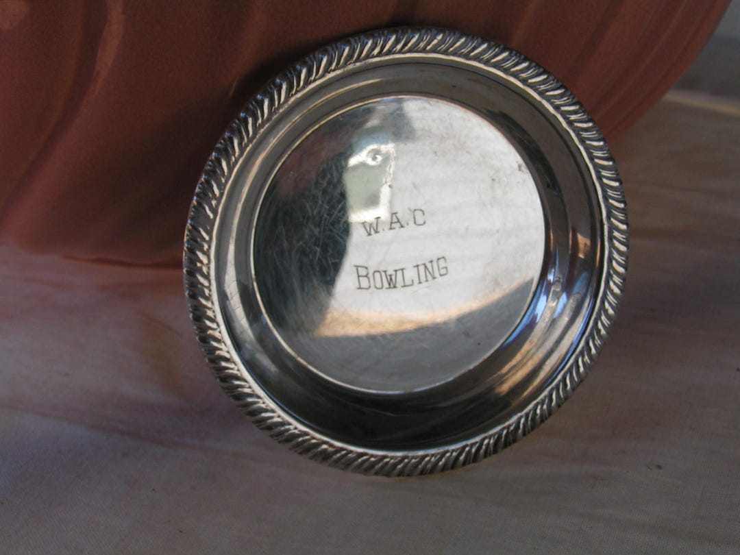 Vintage Sterling Silver WAC Bowling Trophy Pin Tray Ring Dish Vanity ...