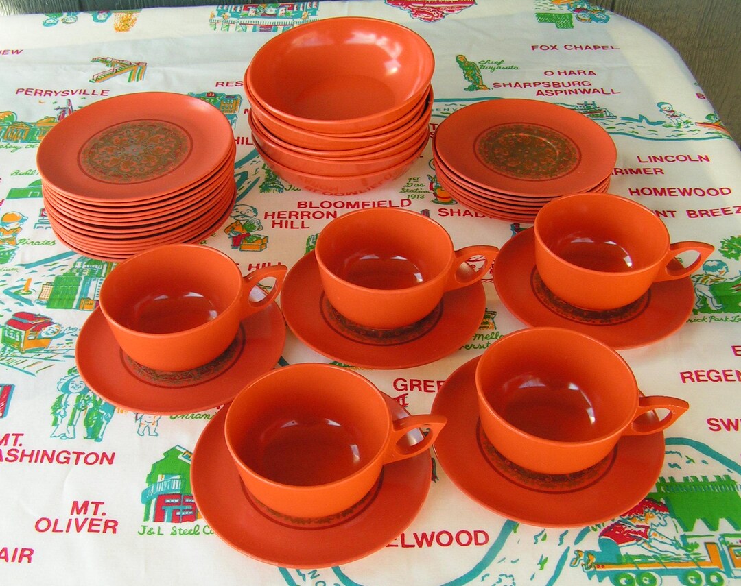39 Pieces MCM Orange Melmac Laguna Dishes Retro Orange Melamine ...