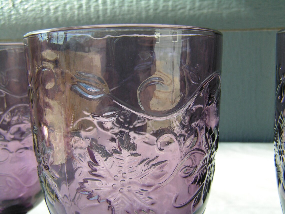 Set If 4 Vintage Princess House Fantasia Amethyst Purple Embossed Water ...
