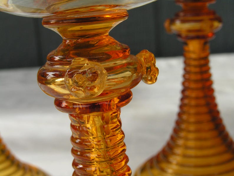 Set of 4 1920's Roman Nub Amber Color Hand-engraved Wine Glasses Grapes ...