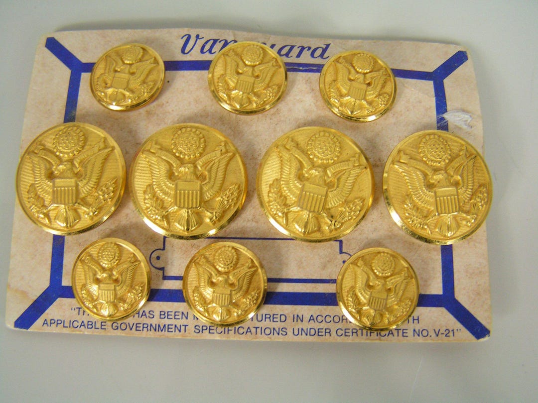 10 Men's Vintage Waterbury U.S. Army Military Buttons Still on Original ...