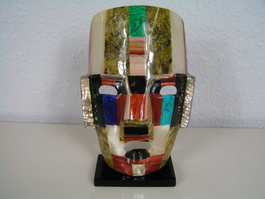 Vintage Mayan Aztec Inca Marble Mosaic Abalone Onyx Jasper Malachite ...