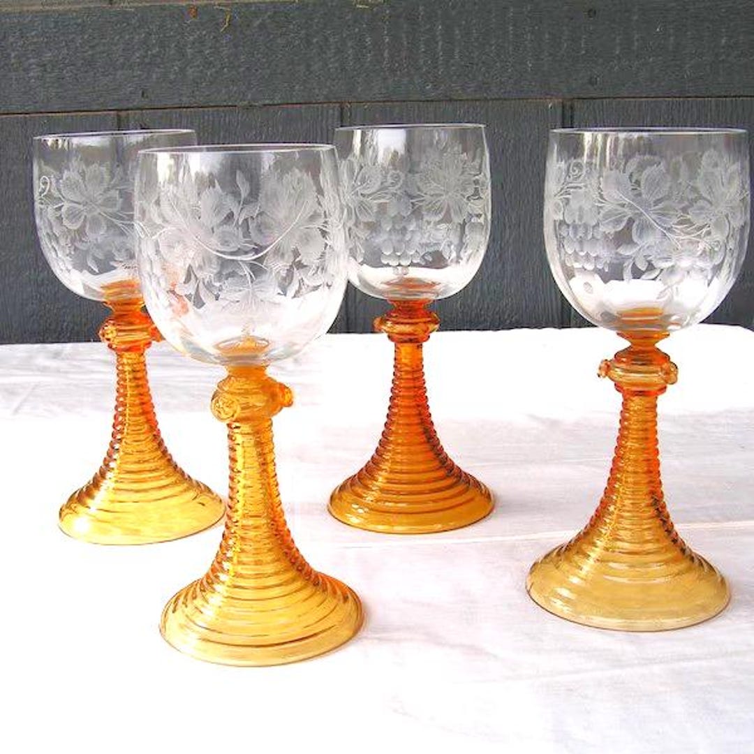 Set of 4 Fritz Heckert Hock Wine Roemers Fruiting Vine Glasses Roman ...