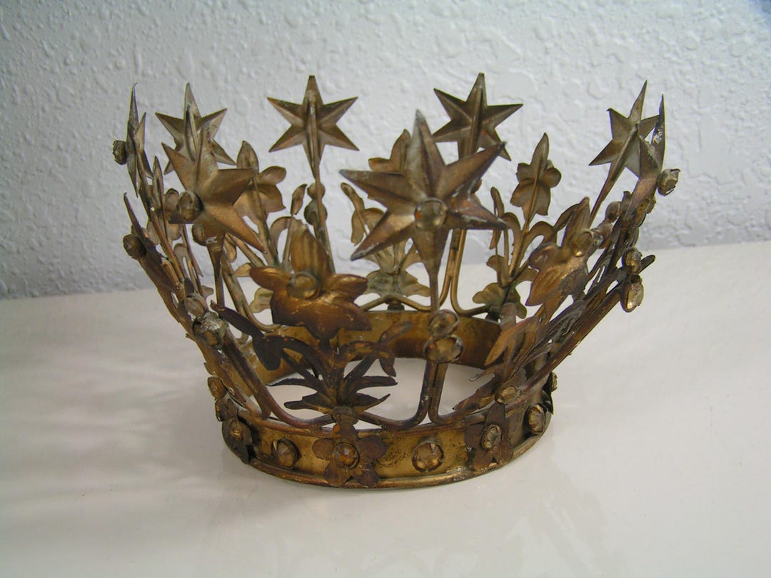 Vintage Metal and Rhinestone Santo Crown Saint Headpiece Flowers Stars ...