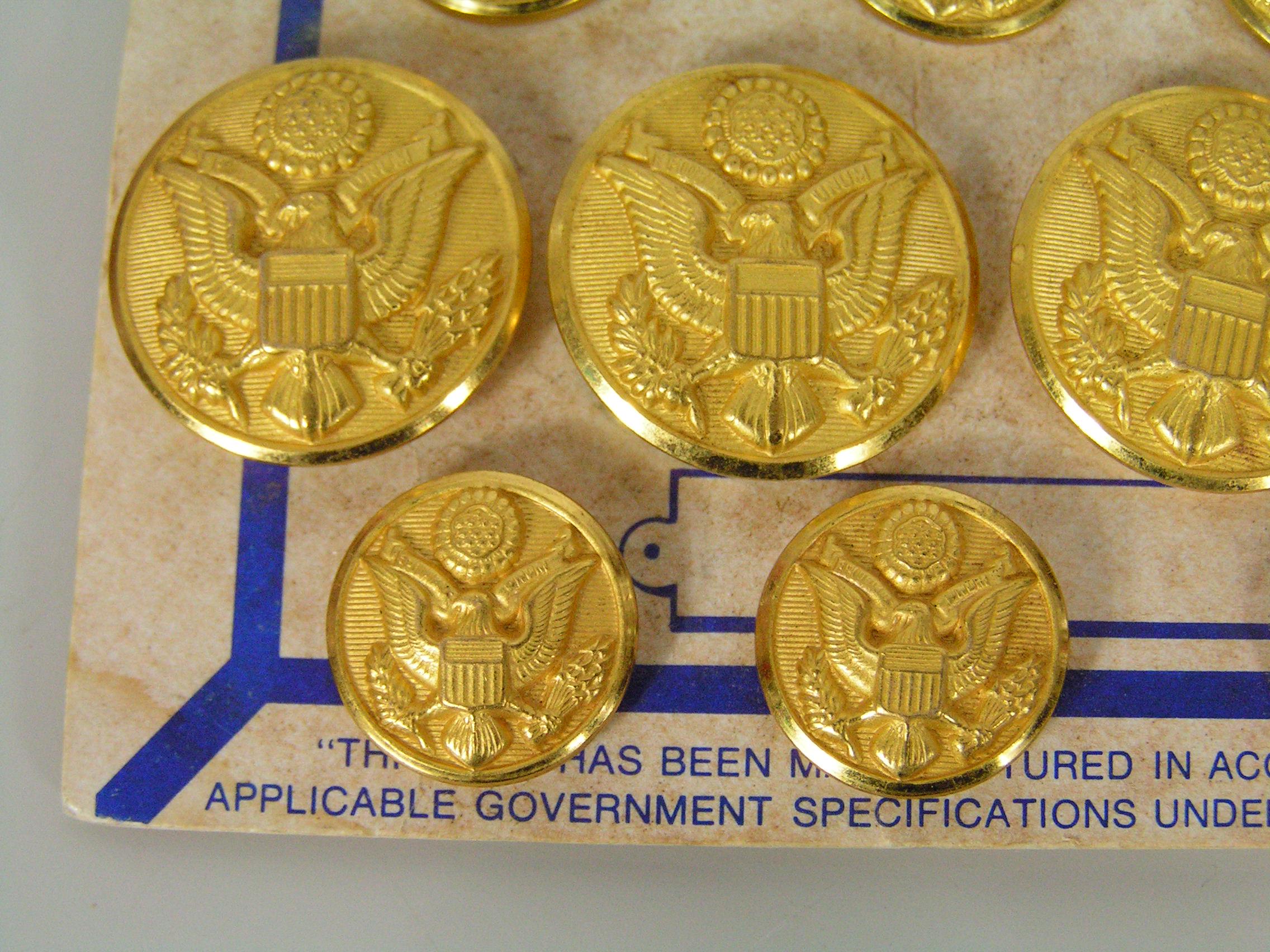 10 Men's Vintage Waterbury U.S. Army Military Buttons Still on Original ...