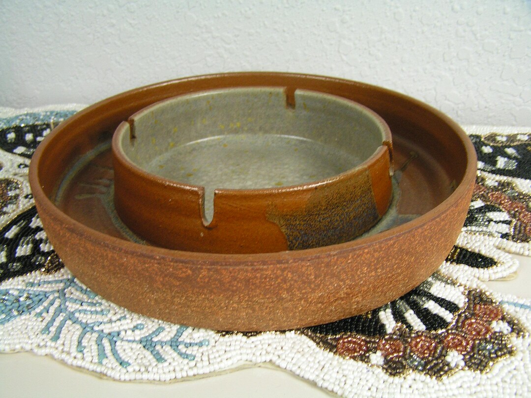 Large Vintage 70s Studio Pottery Stoneware Ashtray Pyramid Stoneware ...