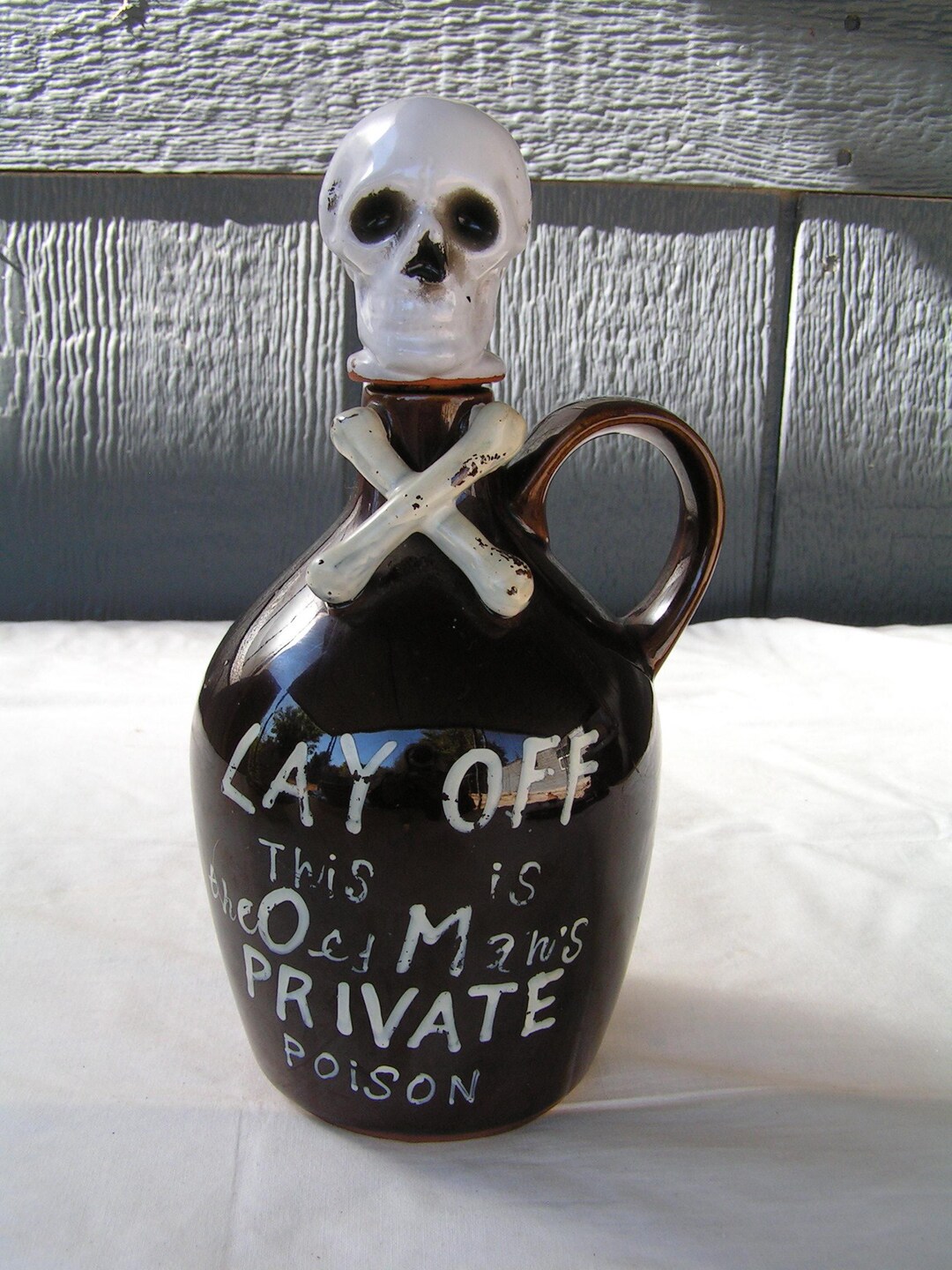 Vintage Retro Ceramic Poison Decanter With Skull Stopper. “lay off the ...