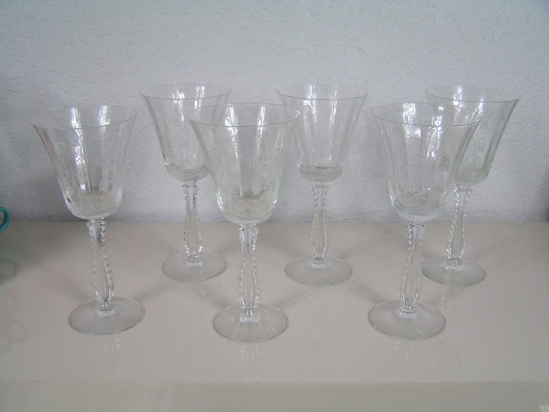 Set of 6 Vintage Fostoria HEATHER Elegant Glass Etched Goblets - Etsy