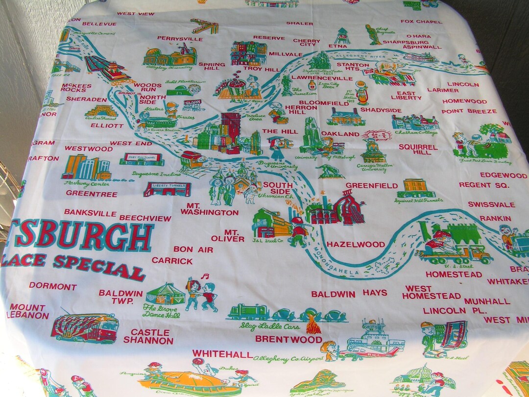 Vintage Retro Pittsburgh Pennsylvania Souvenir Tablecloth Unused - Etsy