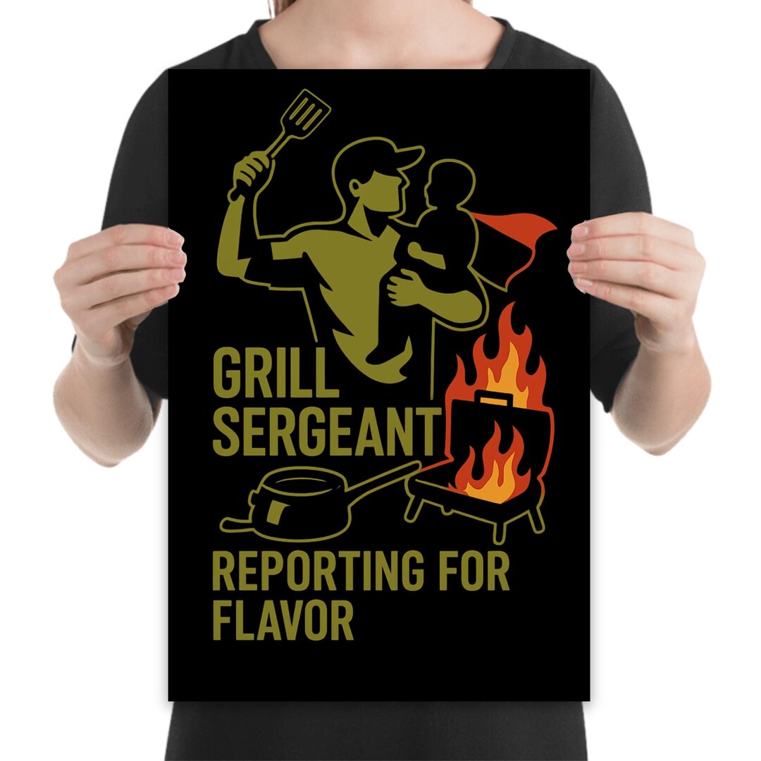 Grill Sergeant Poster, Man Cave BBQ Art, Funny Dad Gift, Outdoor ...