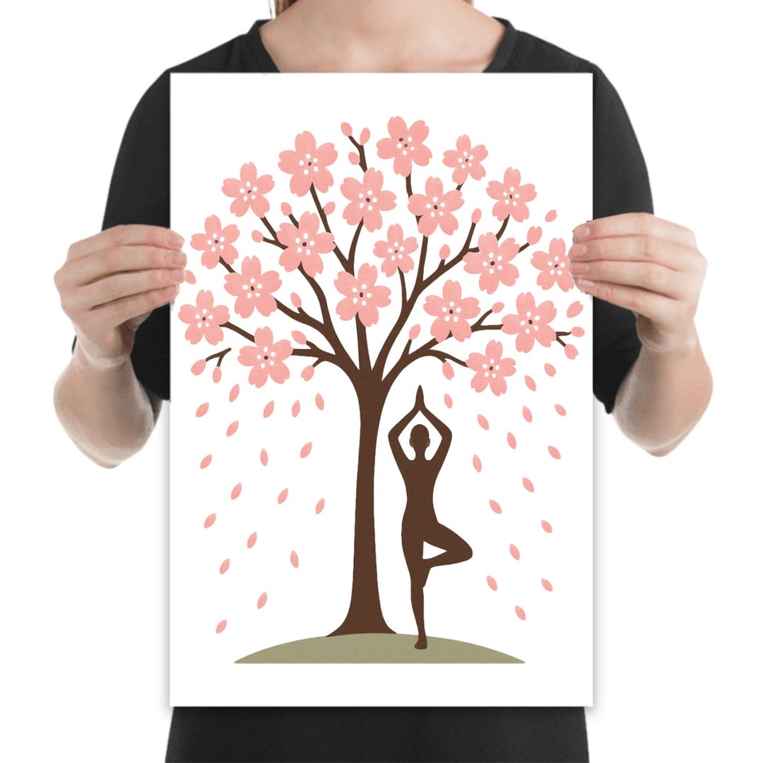 Cherry Blossom Yoga Poster, Papercut Zen Art (13x19 Pastel Print) - Etsy