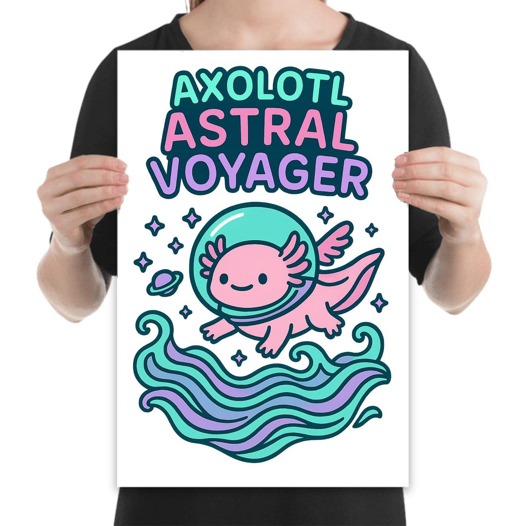 Axolotl Art Print: Neon Space Critter (13x19 Glossy Poster) - Etsy