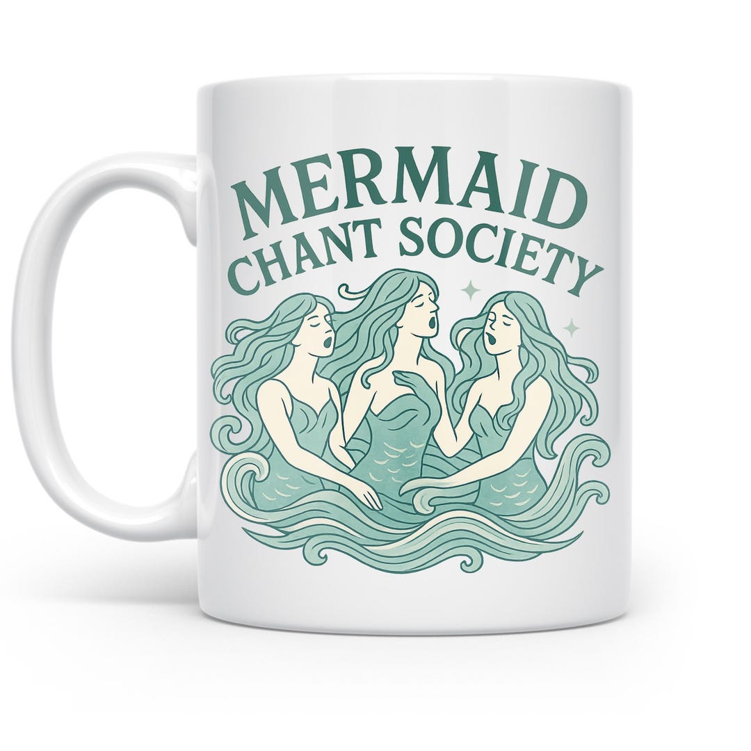 Mermaid Chant Ceramic Mug, Boho Ocean Art Nouveau Design (muted Teal ...