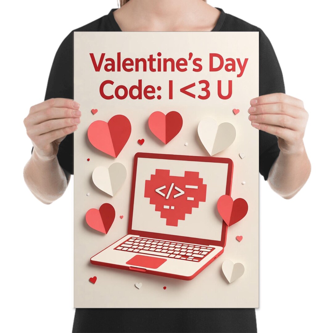 Valentine’s Day Code Poster, Laptop Heart Snippet (13x19 Glossy Print ...