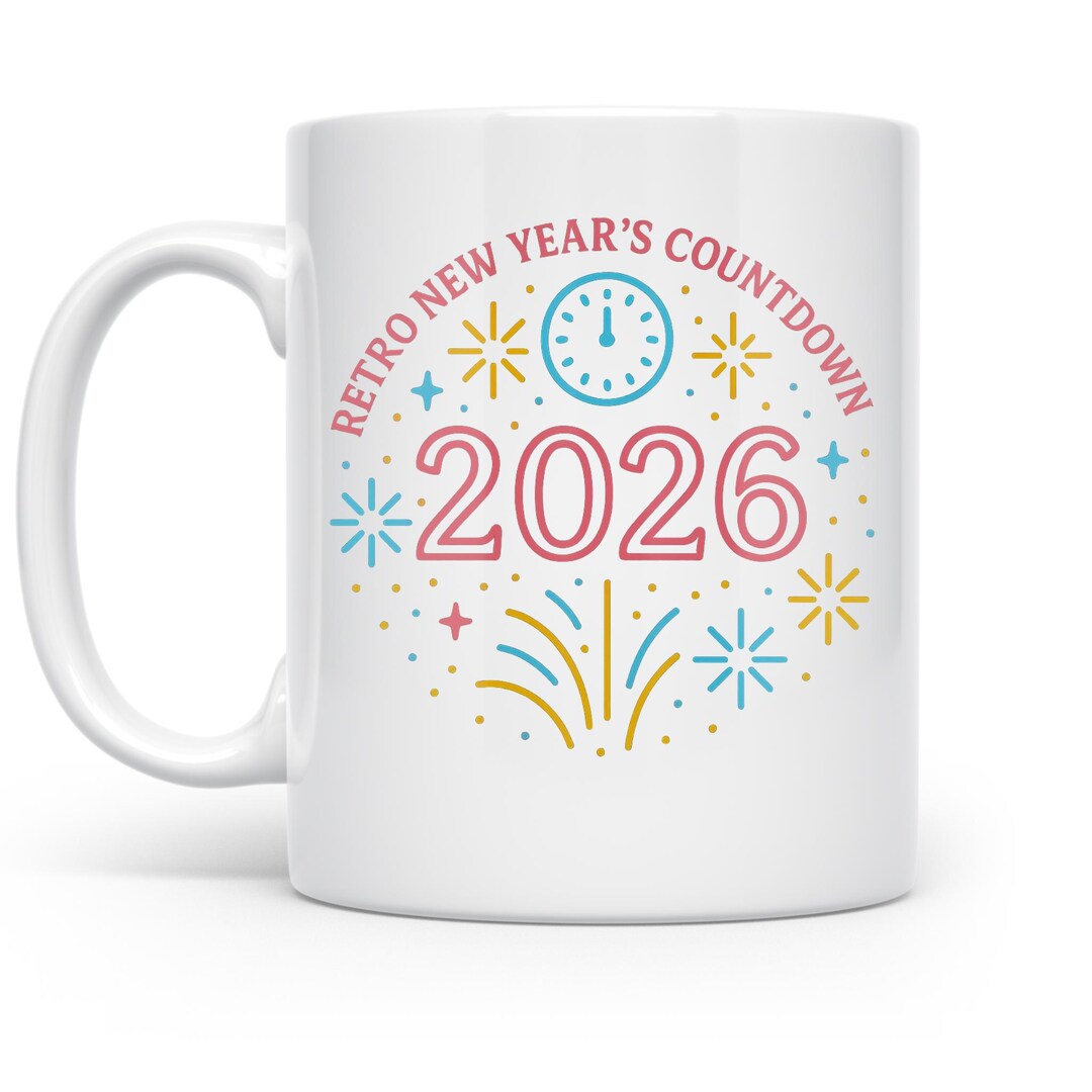 Countdown Mug: Neon Clock and Fireworks Design (ceramic Cup) - Etsy