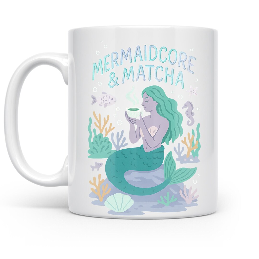 Coastal Matcha Mug - Sea Creature Art, Iridescent Detail - Etsy