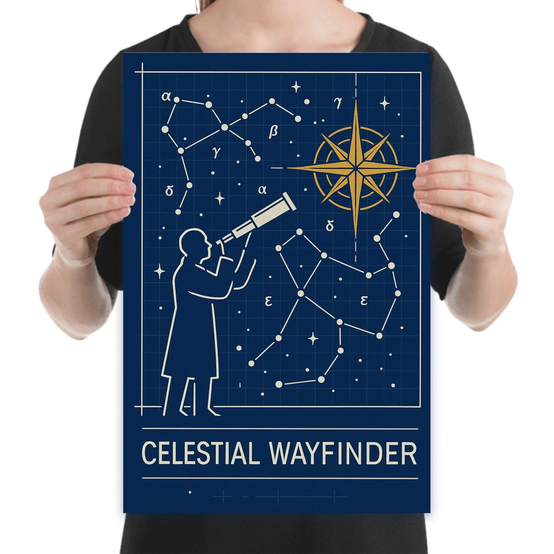 Celestial Wayfinder Poster: Navy Star Map With Golden Compass Rose - Etsy