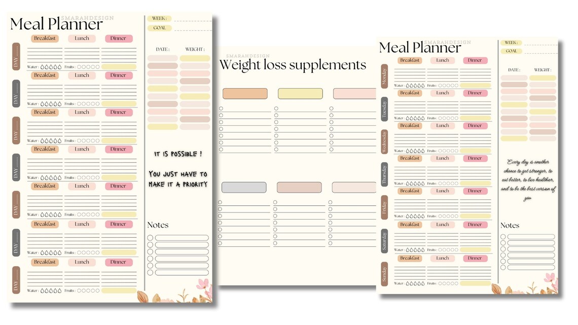 MEAL PLANNER (printable), Weekly Food Diary, Mea, Food Journal, Menu ...