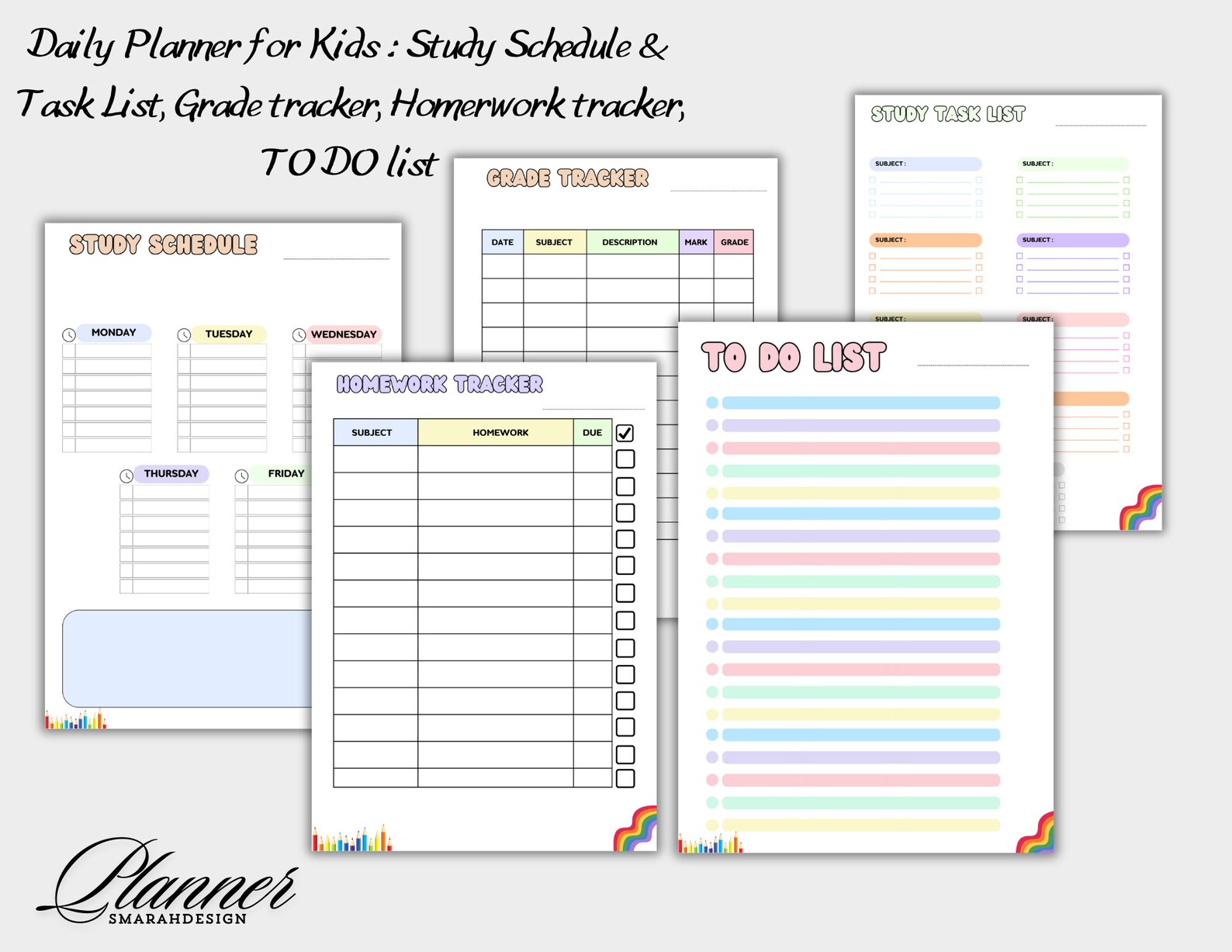 School Planner for Kids, Printable, Digital PDF, School Checklist ...