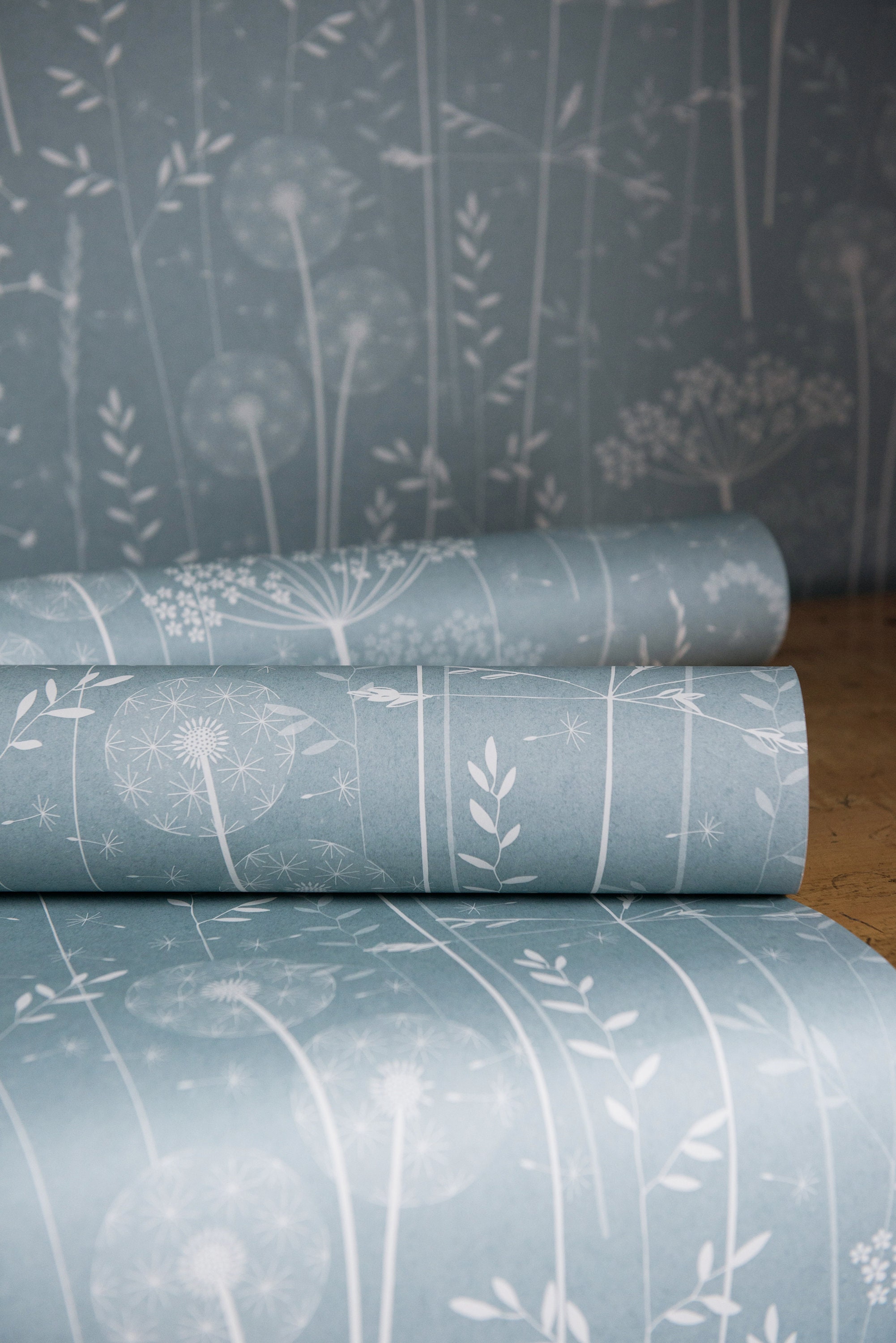 SAMPLE Paper Meadow Wallpaper in 'teal' by Hannah Nunn, a Blue Floral ...