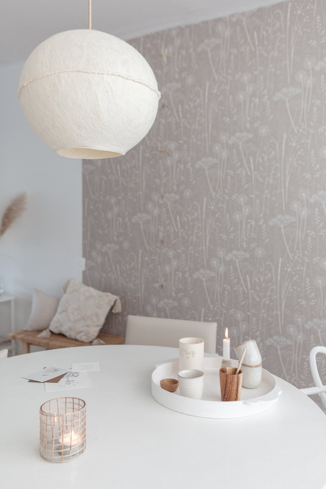 Paper Meadow Wallpaper in 'mallow' by Hannah Nunn, a Grey/pink ...